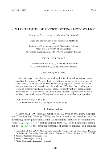 (PDF) B No 5 SCALING LIMITS OF OVERSHOOTING LÉVY WALKS ∗