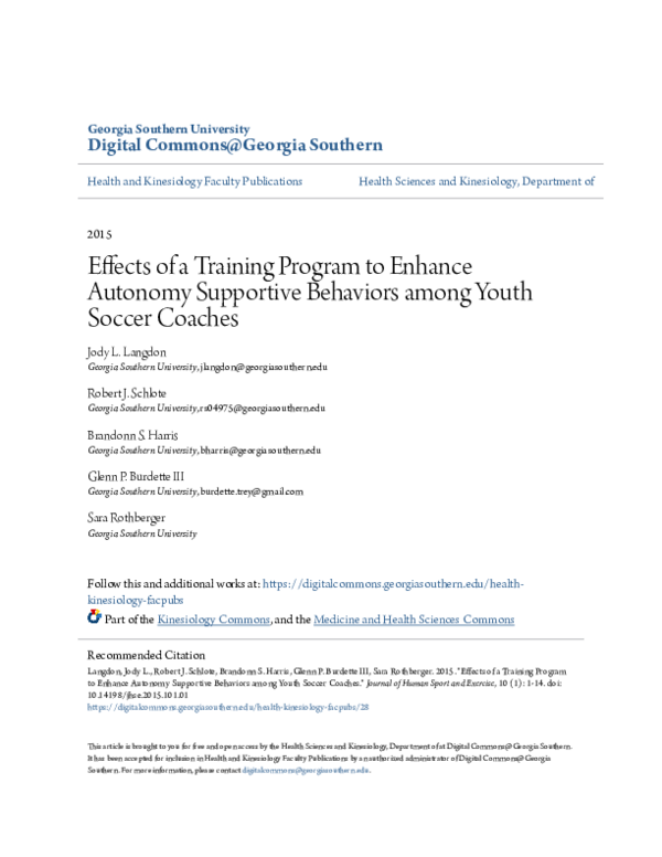 (PDF) Effects of a training program to enhance autonomy supportive behaviors among youth soccer ...