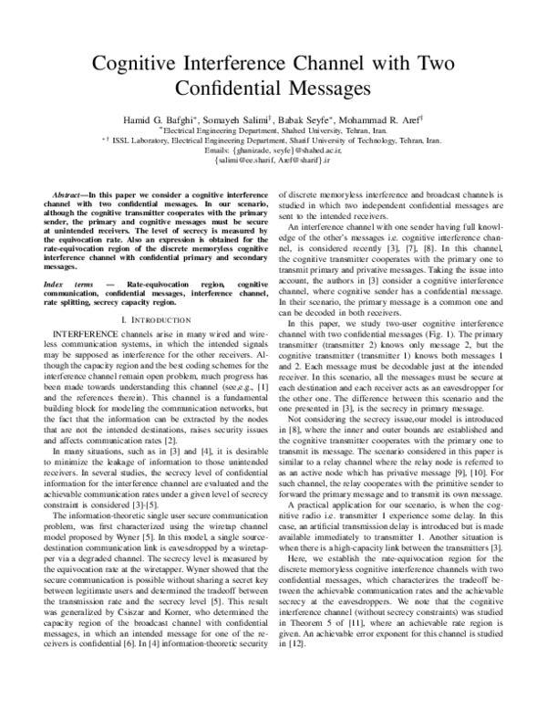 (PDF) Cognitive interference channel with two confidential messages