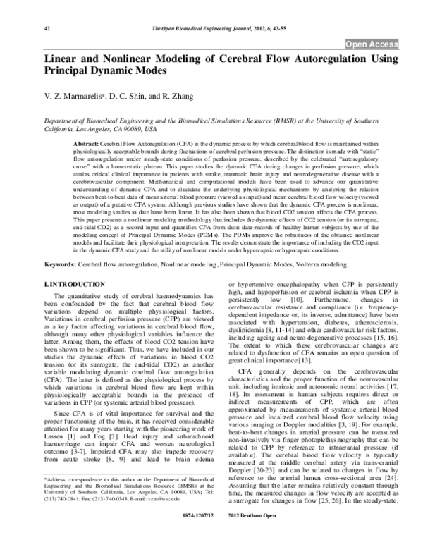 (PDF) Linear and nonlinear modeling of cerebral flow autoregulation using principal dynamic modes