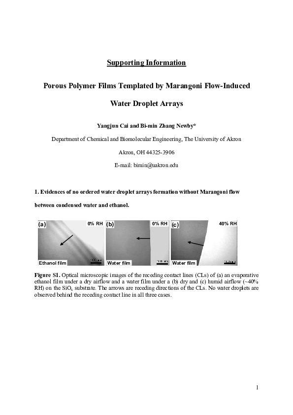 (PDF) Porous Polymer Films Templated by Marangoni Flow-Induced Water ...