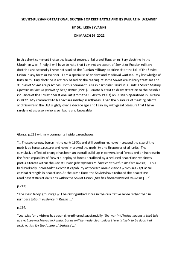 (PDF) SOVIET-RUSSIAN OPERATIONAL DOCTRINE OF DEEP BATTLE AND ITS ...