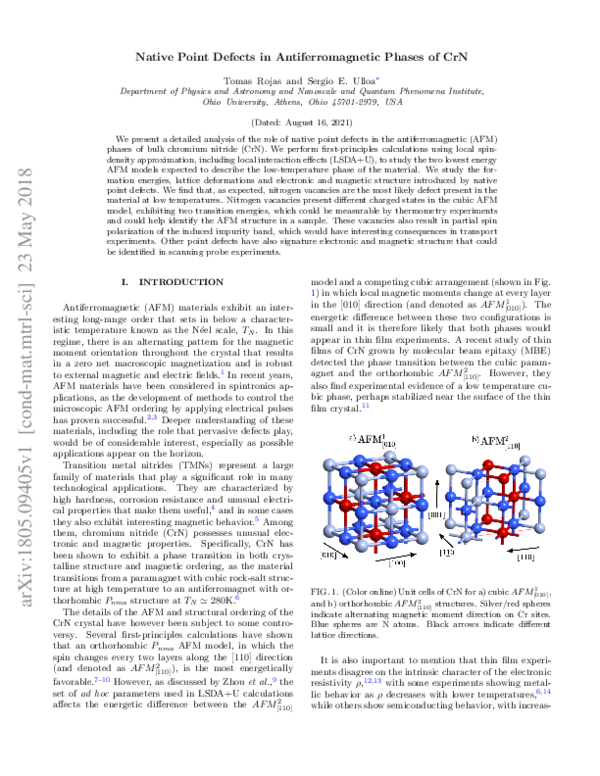 (PDF) Native Point Defects in Antiferromagnetic Phases of CrN