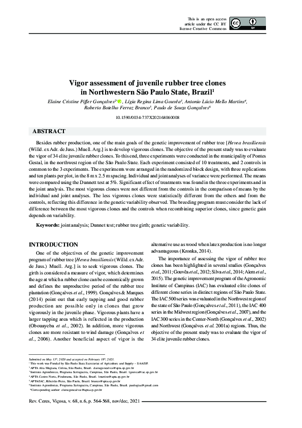 (PDF) Vigor assessment of juvenile rubber tree clones in Northwestern ...