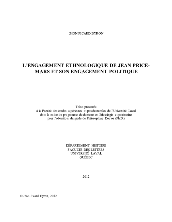 (PDF) L'Engagement Ethnologique De Jean Price-Mars et Sonengagement ...