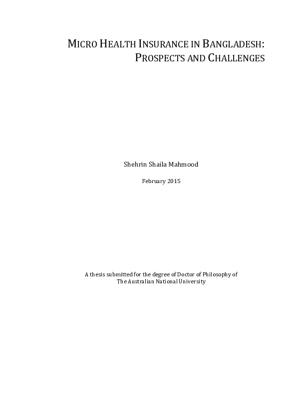 (PDF) Micro health insurance in Bangladesh: prospects and challenges