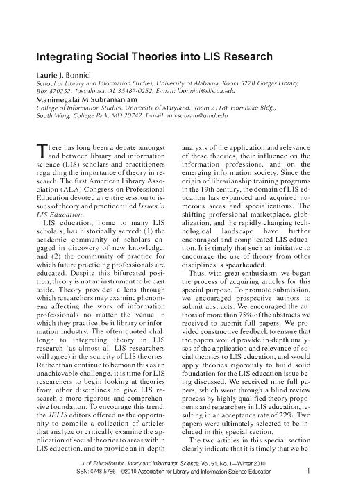 (PDF) Integrating Social Theories into LIS Research