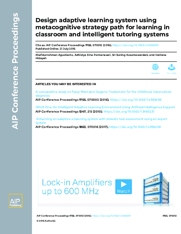 (PDF) Design adaptive learning system using metacognitive strategy path for learning in ...