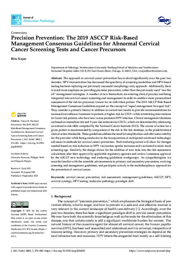 (PDF) Precision Prevention: The 2019 ASCCP Risk-Based Management ...