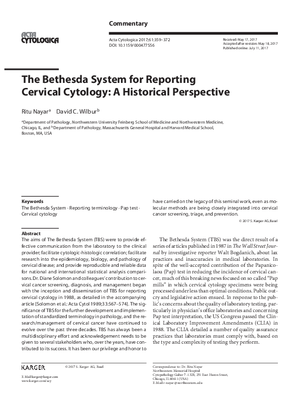 (PDF) The Bethesda System for Reporting Cervical Cytology