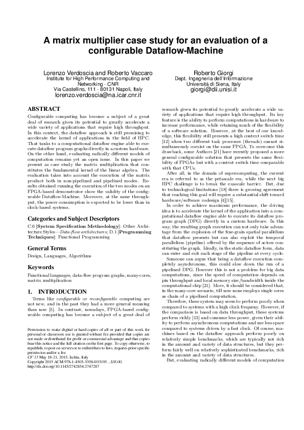 (PDF) A matrix multiplier case study for an evaluation of a configurable dataflow-machine ...