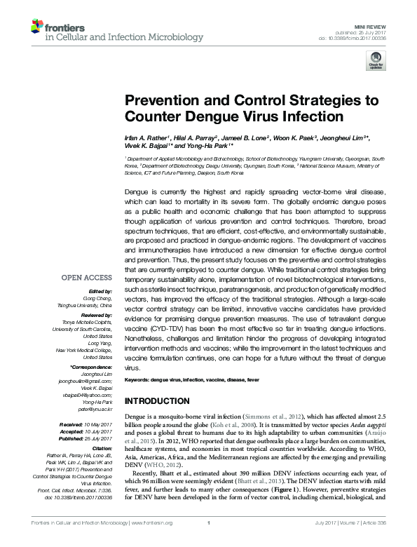(PDF) Prevention and Control Strategies to Counter Dengue Virus Infection