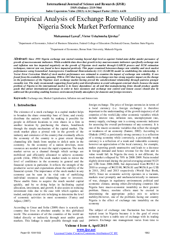 (PDF) Empirical Analysis of Exchange Rate Volatility and Nigeria Stock Market Performance
