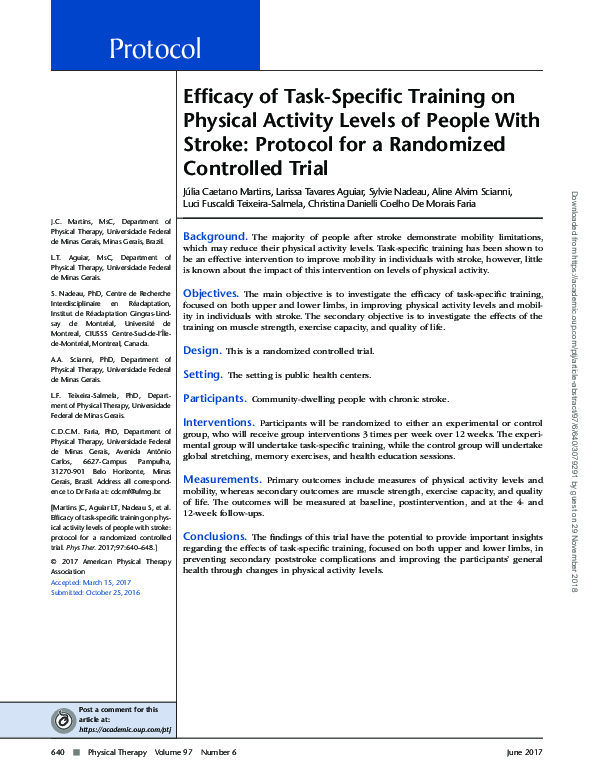 (PDF) Efficacy of Task-Specific Training on Physical Activity Levels of ...