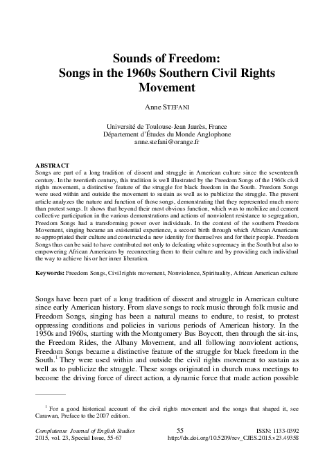 (PDF) Sounds of Freedom: Songs in the 1960s Southern Civil Rights Movement