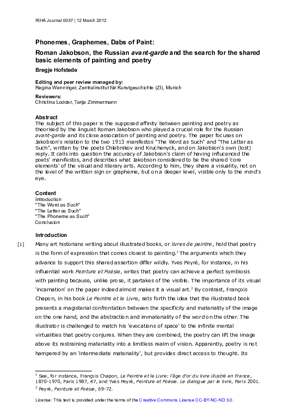 (PDF) Phonemes, Graphemes, Dabs of Paint: Roman Jakobson, the Russian ...