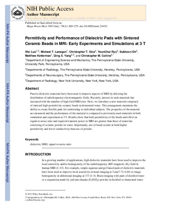 (PDF) Permittivity and performance of dielectric pads with sintered ...