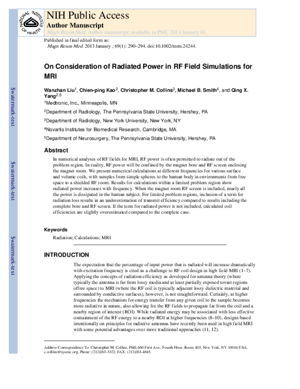 (PDF) On consideration of radiated power in RF field simulations for MRI