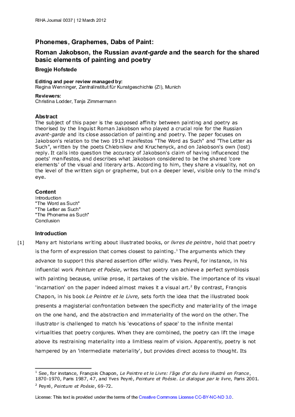 (PDF) 0037 Phonemes, Graphemes, Dabs of Paint: Roman Jakobson, the ...