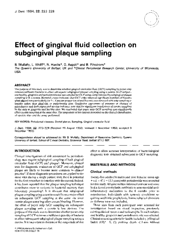 (PDF) Effect of gingival fluid collection on subgingival plaque sampling
