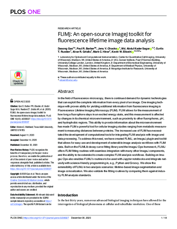(PDF) FLIMJ: an open-source ImageJ toolkit for fluorescence lifetime ...