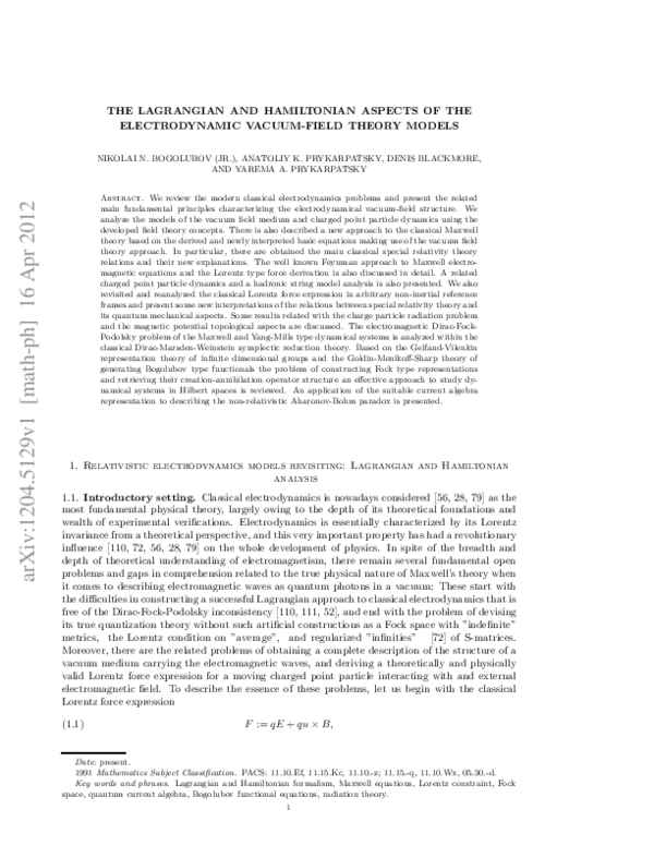 (PDF) The Lagrangian and Hamiltonian Aspects of the Electrodynamic ...