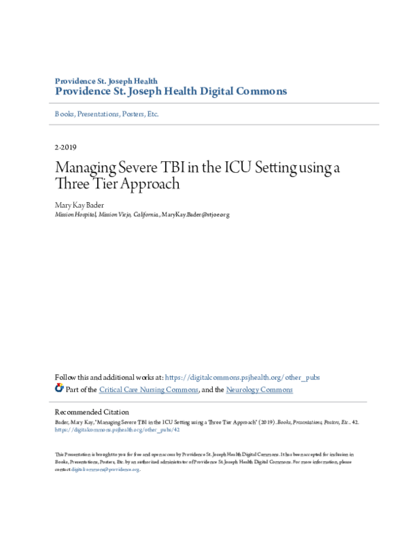 (PDF) Managing Severe TBI in the ICU Setting using a Three Tier Approach
