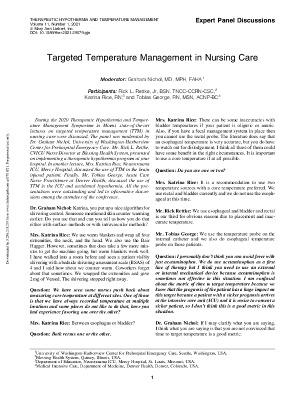 (PDF) Targeted temperature management in nursing care