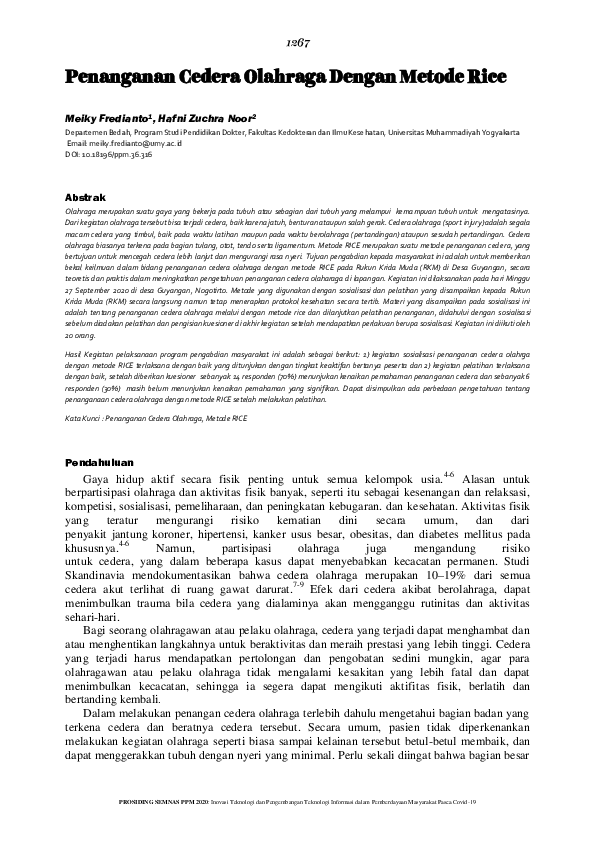 (PDF) Penanganan Cedera Olahraga Dengan Metode Rice | Hafni zuchra noor ...