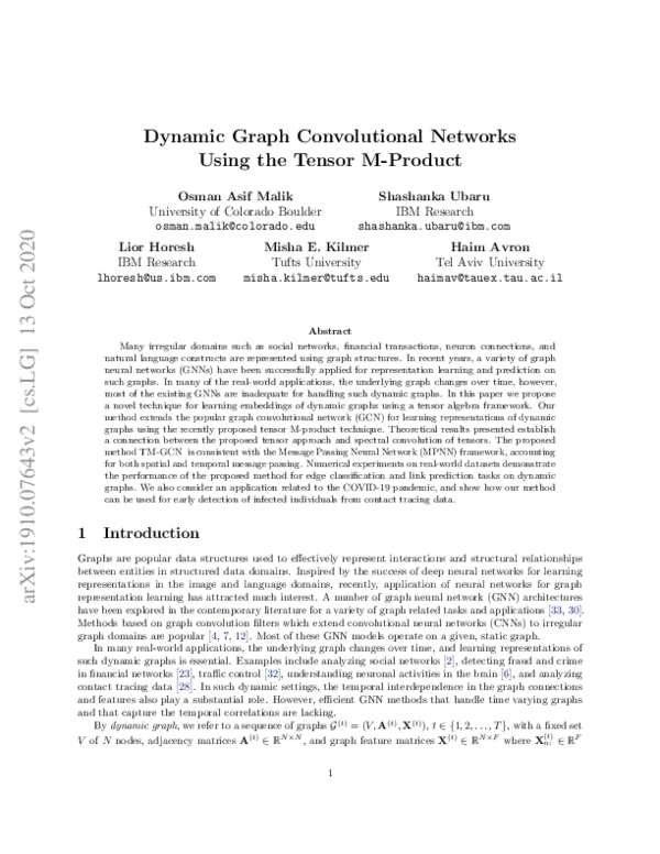 Pdf Dynamic Graph Convolutional Networks Using The Tensor M Product