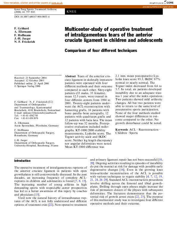 (PDF) Multicenter-study of operative treatment of intraligamentous ...