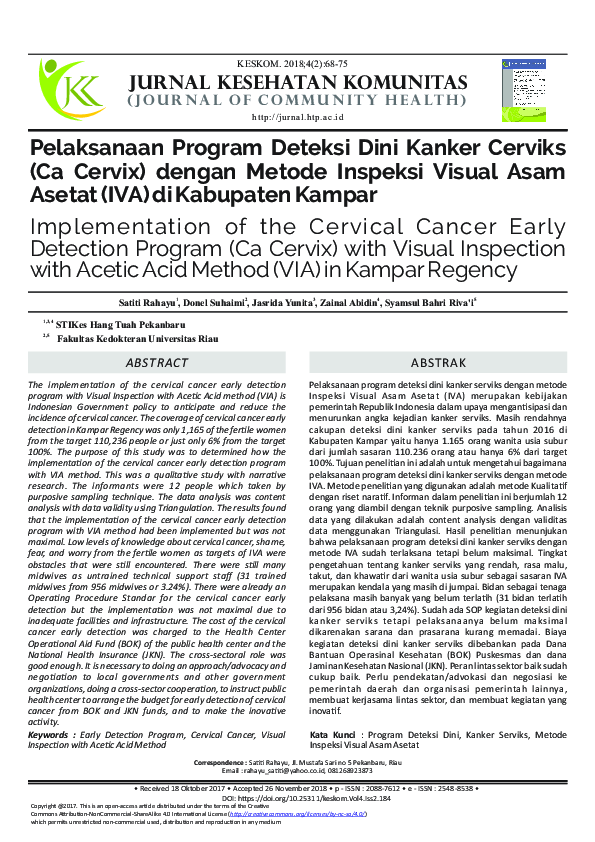 (PDF) Implementation of the Cervical Cancer Early Detection Program (Ca Cervix) with Visual ...