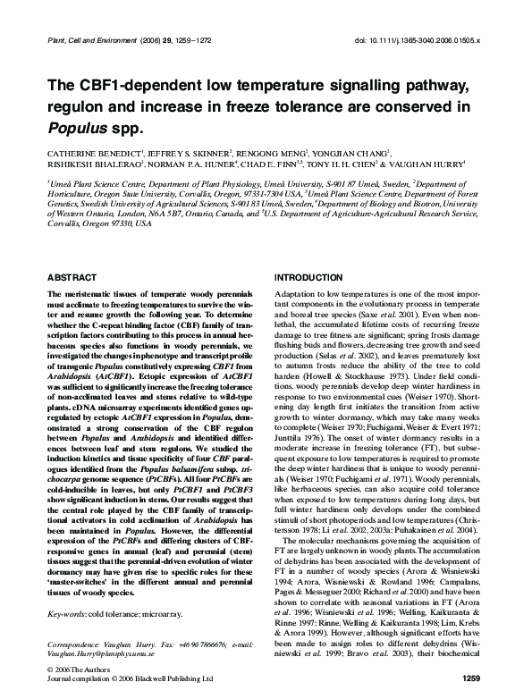 (PDF) The CBF1-dependent low temperature signalling pathway, regulon ...