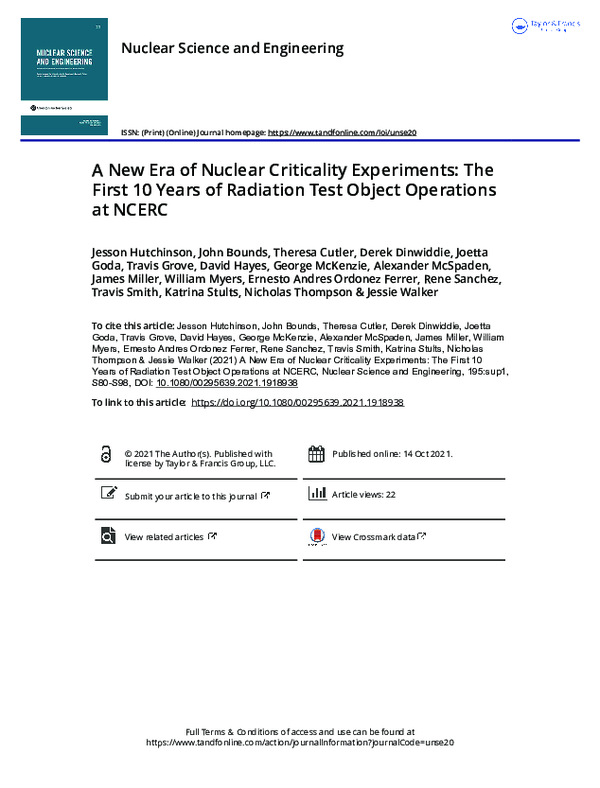 (PDF) A New Era of Nuclear Criticality Experiments: The First 10 Years ...