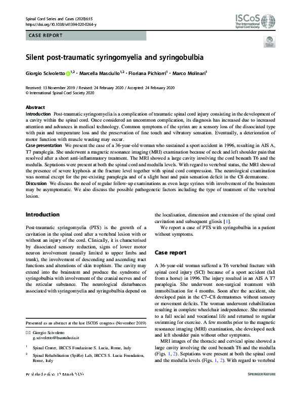 (PDF) Silent post-traumatic syringomyelia and syringobulbia