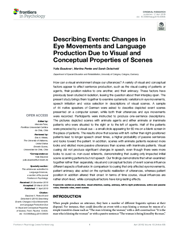 (PDF) Describing Events: Changes in Eye Movements and Language ...