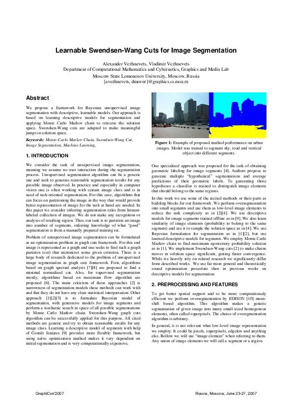 Pdf Learnable Swendsen Wang Cuts For Image Segmentation