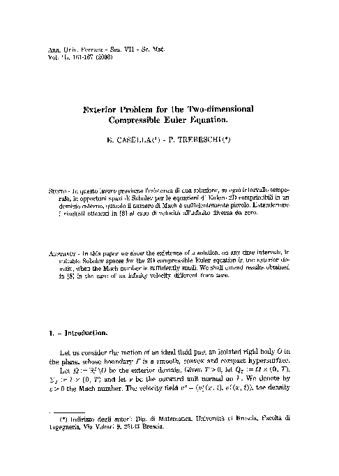(PDF) Exterior problem for the two-dimensional compressible Euler equation
