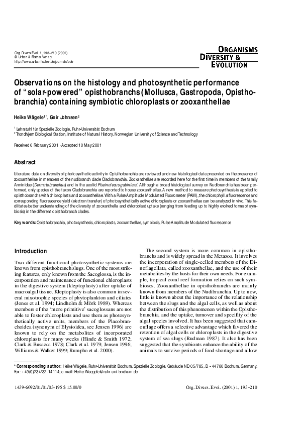 (PDF) Observations on the histology and photosynthetic performance of ...