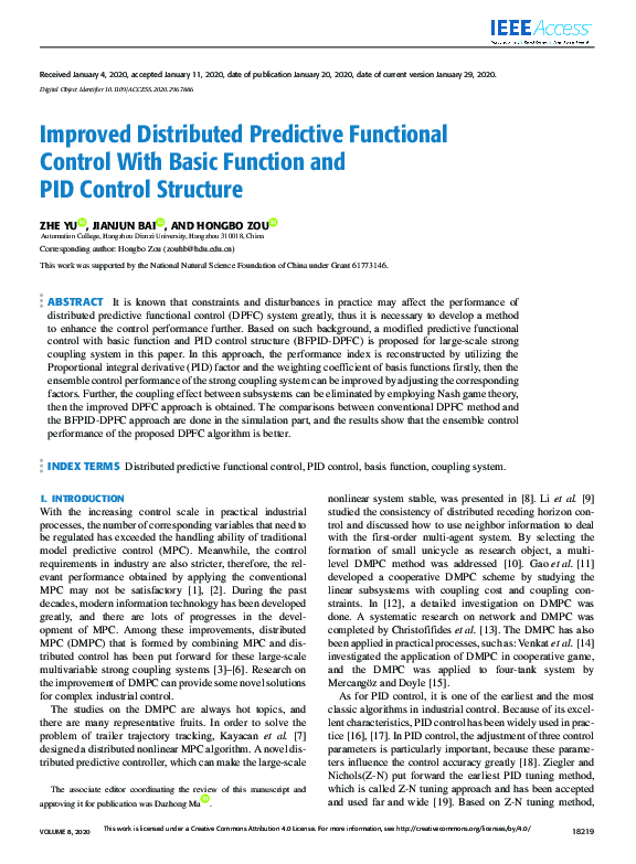 Pdf Improved Distributed Predictive Functional Control With Basic