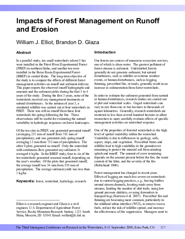 (PDF) Impacts of forest management on runoff and erosion
