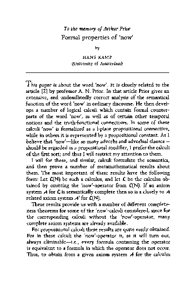 (PDF) To the memory of Arthur Prior Formal properties of ‘now’