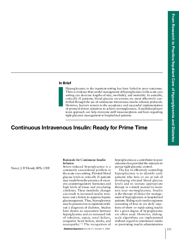 (PDF) Continuous Intravenous Insulin: Ready for Prime Time