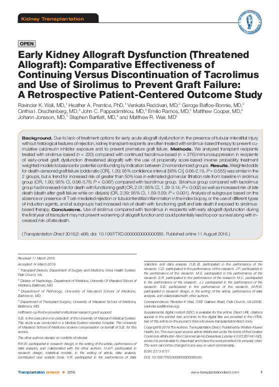 (PDF) Early Kidney Allograft Dysfunction (Threatened Allograft)