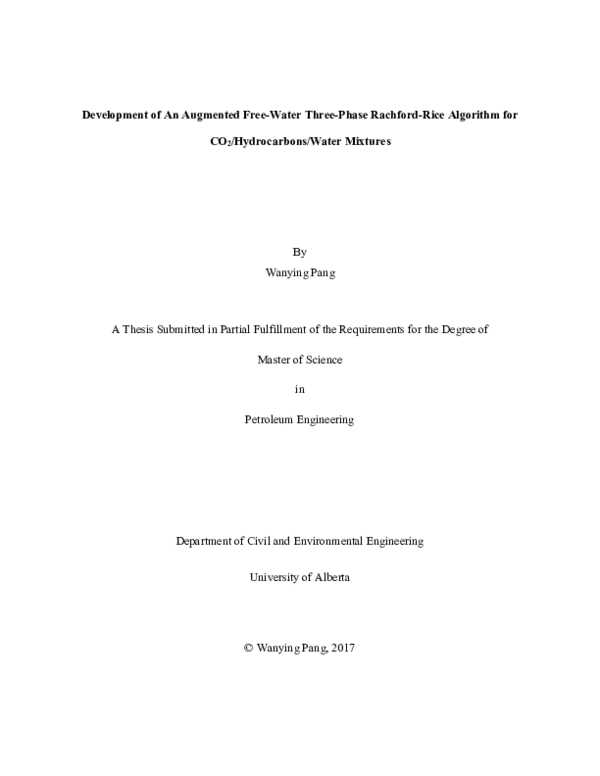 (PDF) Development of An Augmented Free-Water Three-Phase Rachford-Rice Algorithm for CO2 ...