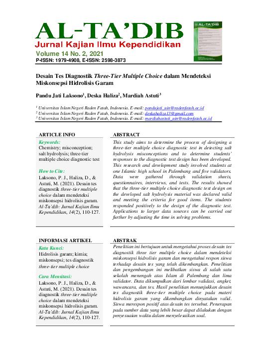 (PDF) Desain Tes Diagnostik Three-Tier Multiple Choice dalam Mendeteksi ...
