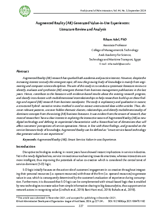 (PDF) Augmented Reality (AR) Generated Value-in-Use Experiences ...