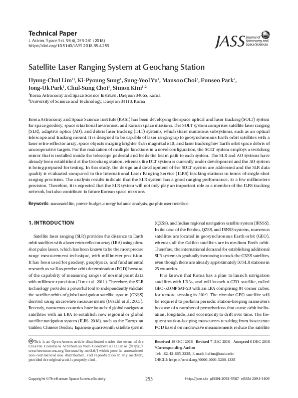 (PDF) Satellite Laser Ranging System at Geochang Station
