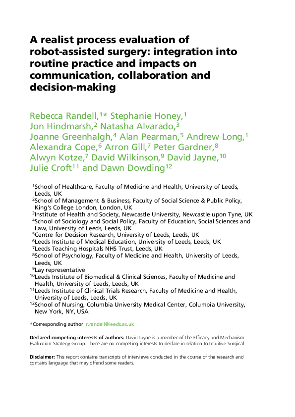 (PDF) A realist process evaluation of robot-assisted surgery ...