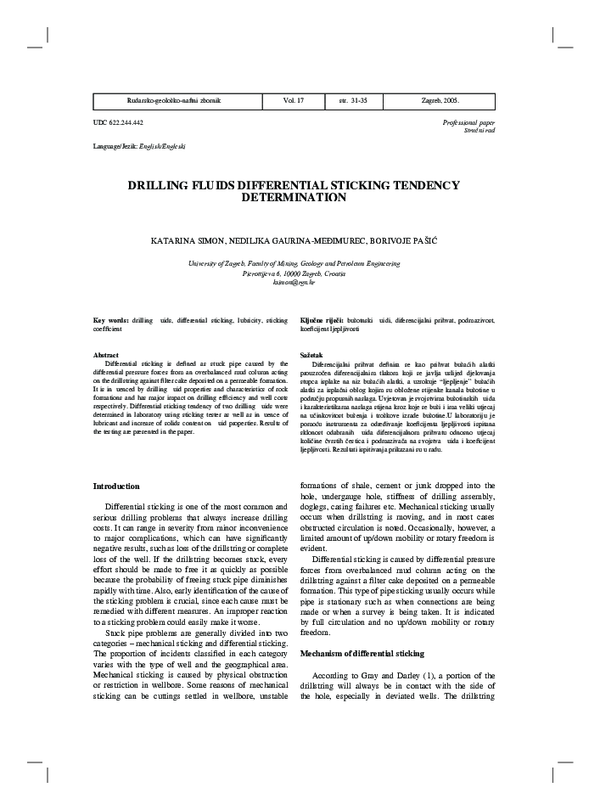 (PDF) Drilling Fluids Differential Sticking Tendency Determination